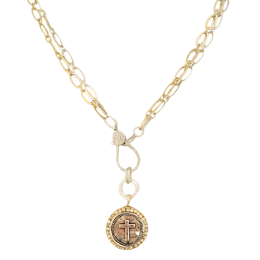 PRAYER WARRIOR MIXED METAL CROSS STATEMENT NECKLACE – Mustard Seed Jewelry